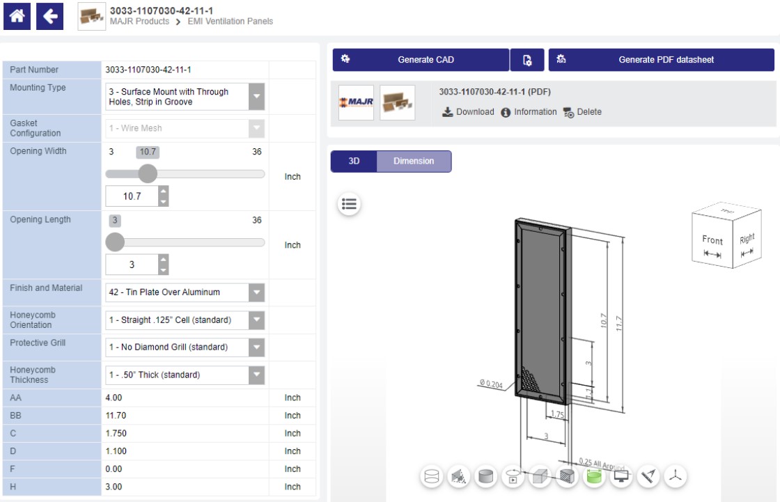 MAJR-Product-Shielded-Honeycomb-Ventilation-Panel-CAD-Tool-Screenshot ...